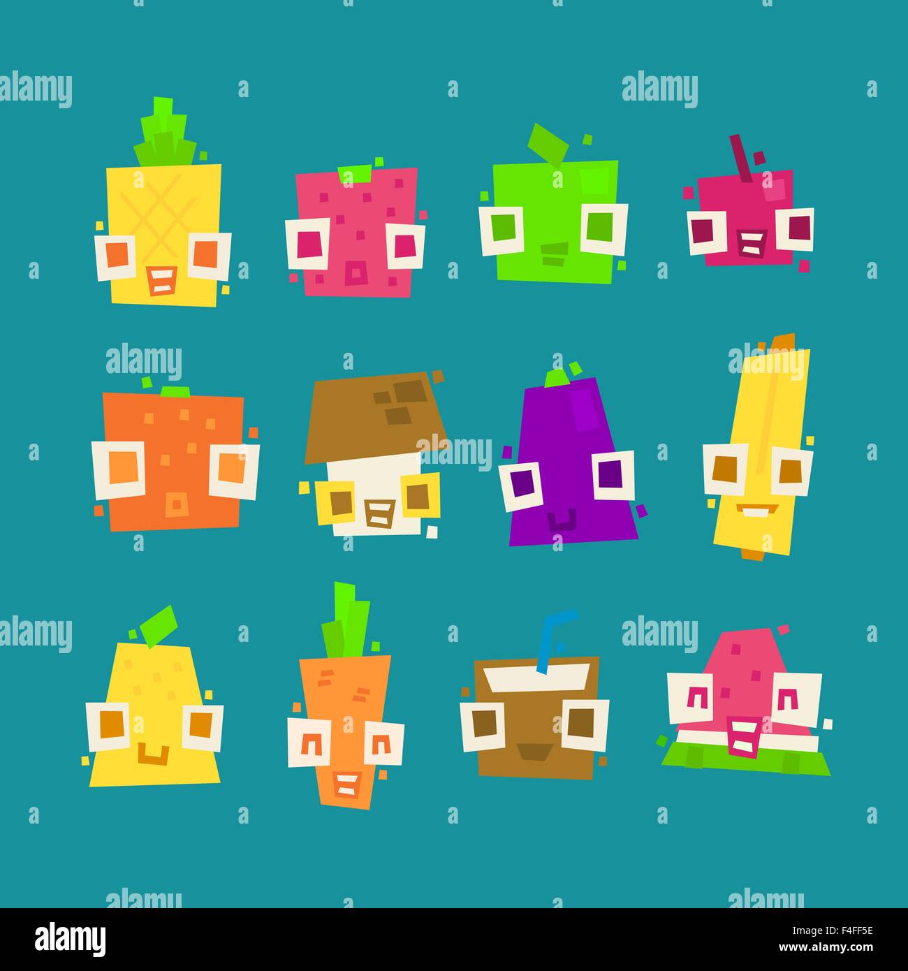 set of simple minimal flat fruit characters for use in design Stock ...