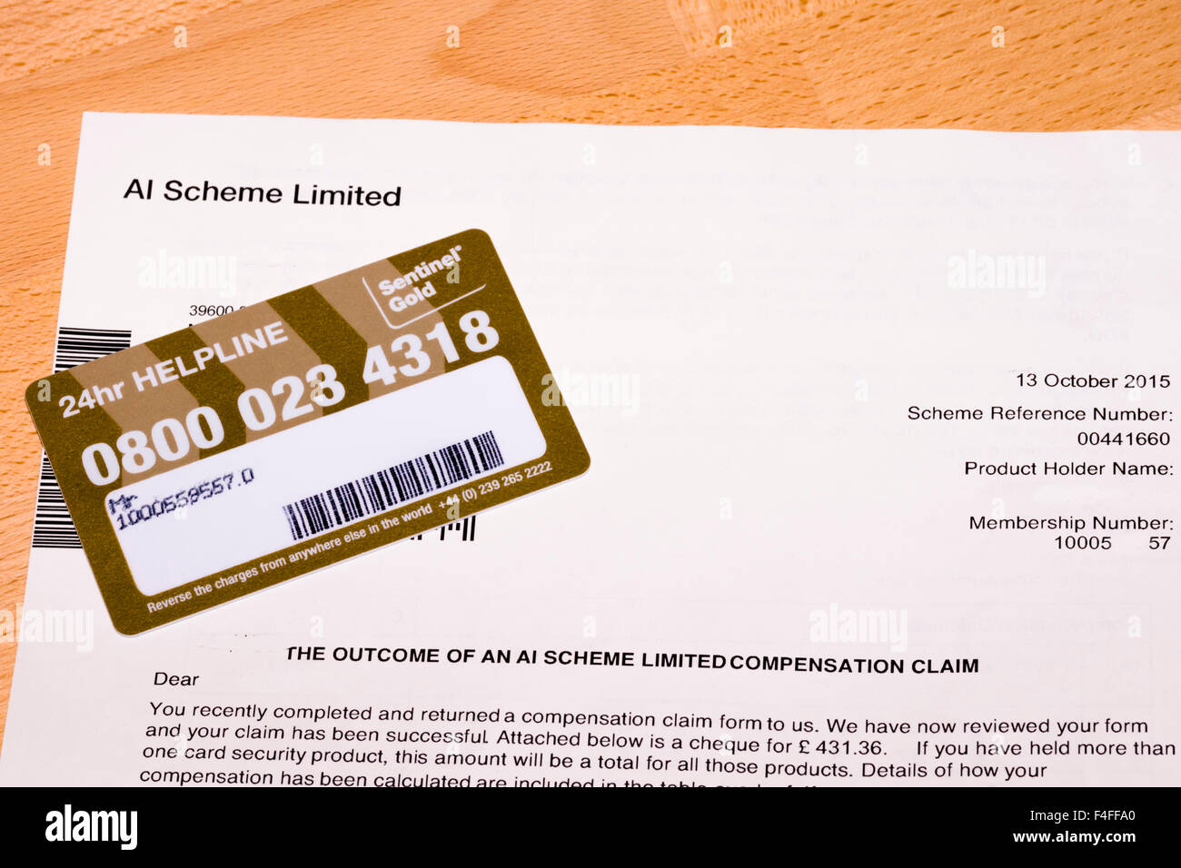Sentinel Gold Card Protection compensation Payment Stock Photo - Alamy