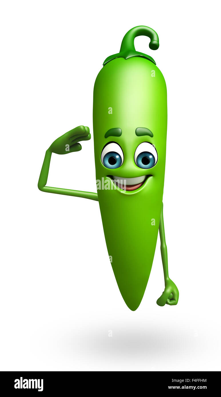 3d rendered illustration of green chili cartoon character Stock Photo ...