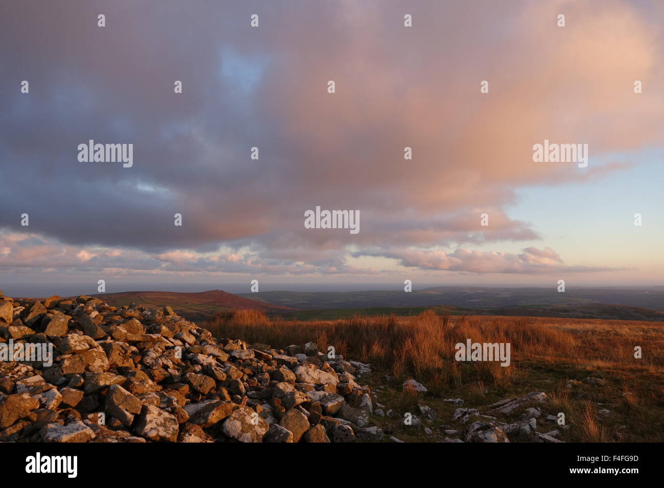 The Bronze Age cairn, Foel Eryr, Preseli, Pembrokeshire looking towards ...