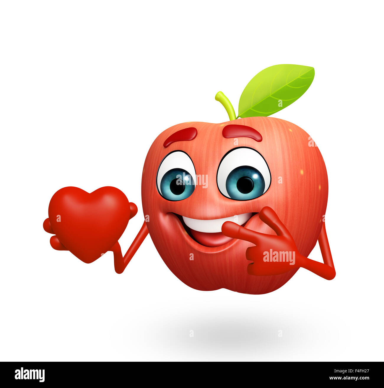 3d rendered illustration of apple cartoon character with heart Stock ...