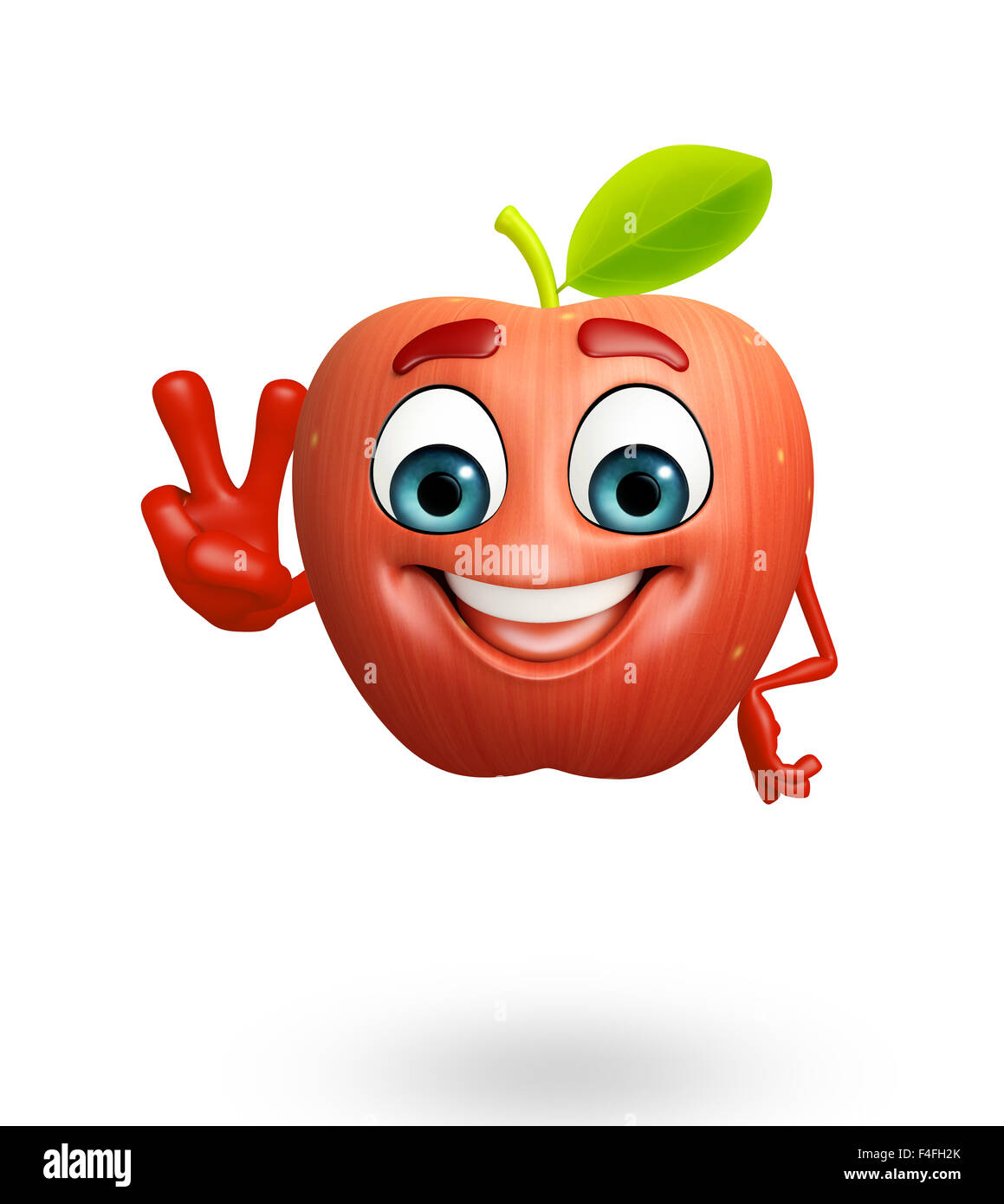 3d rendered illustration of apple cartoon character with victory sign ...