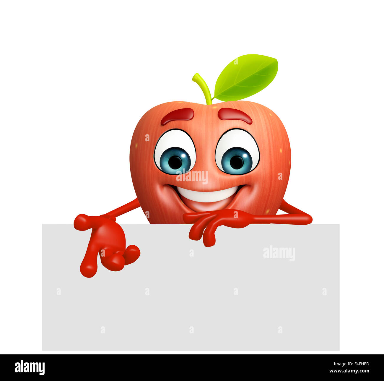 3d rendered illustration of apple cartoon character with sign Stock ...