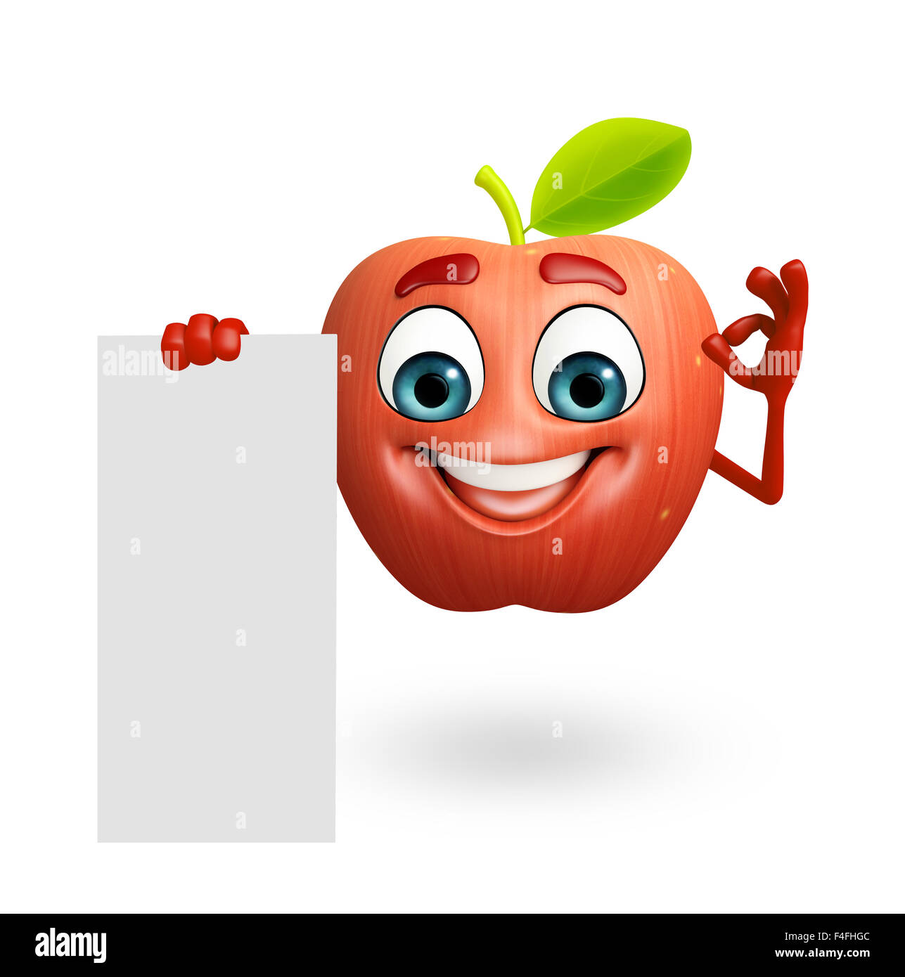 3d rendered illustration of apple cartoon character with sign Stock ...