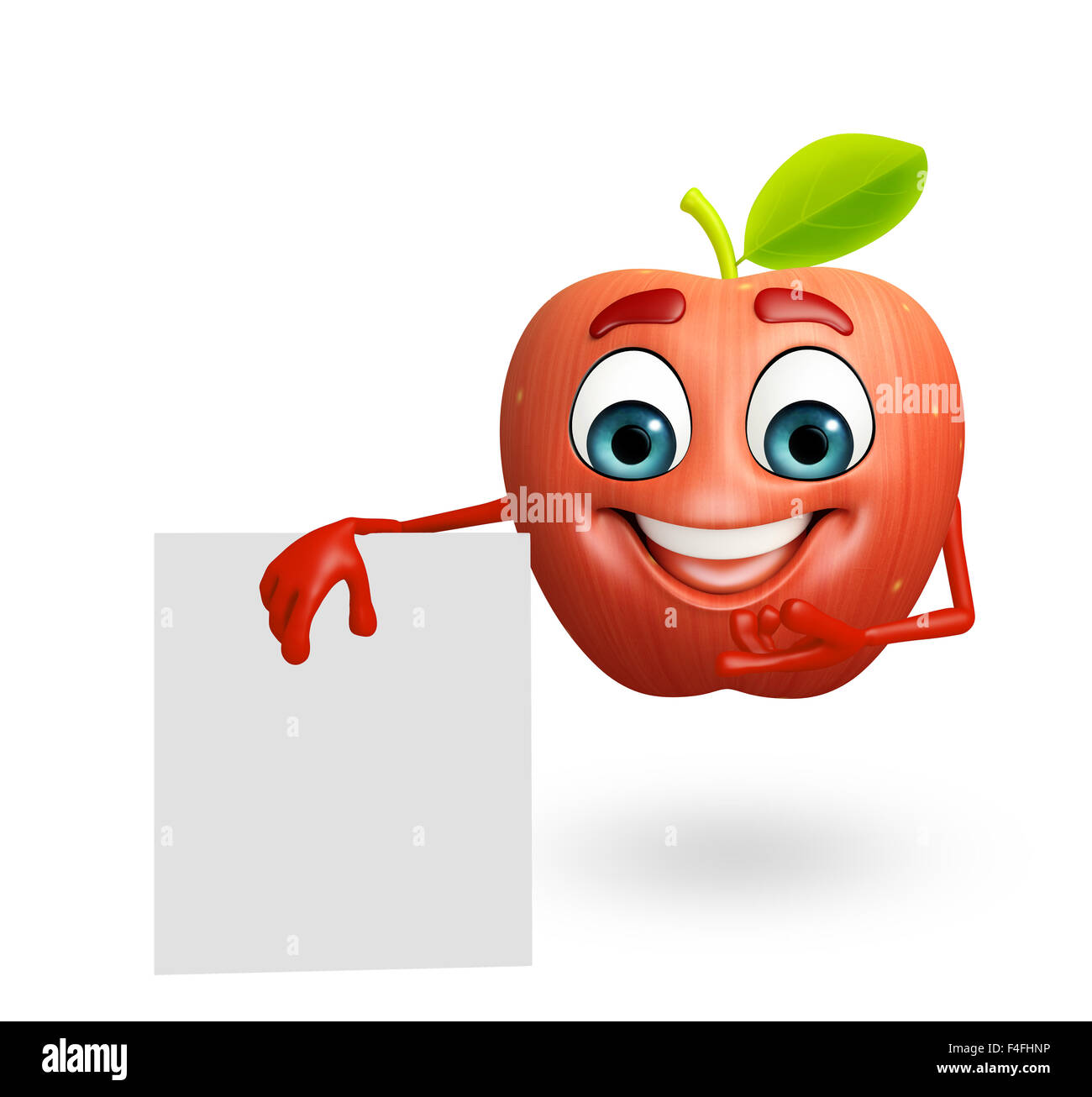 3d rendered illustration of apple cartoon character with sign Stock ...