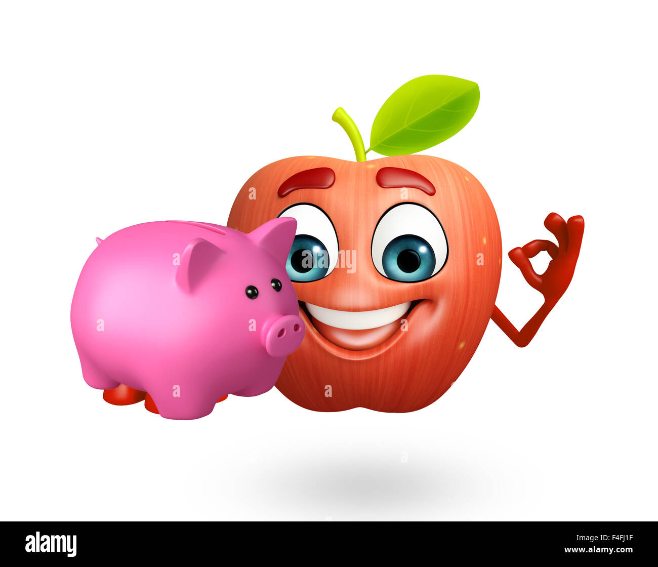 3d rendered illustration of apple cartoon character with piggy bank ...