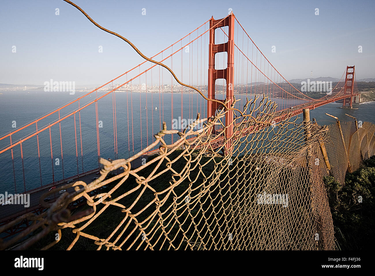 The Golden Gate bridge view, fenced off viewing platform Stock Photo ...