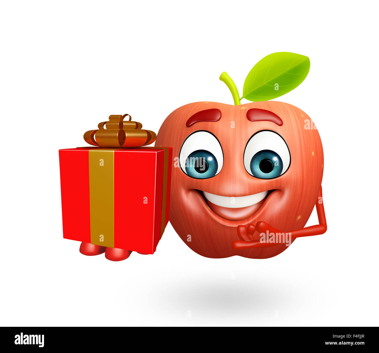 3d rendered illustration of apple cartoon character with gift box Stock ...
