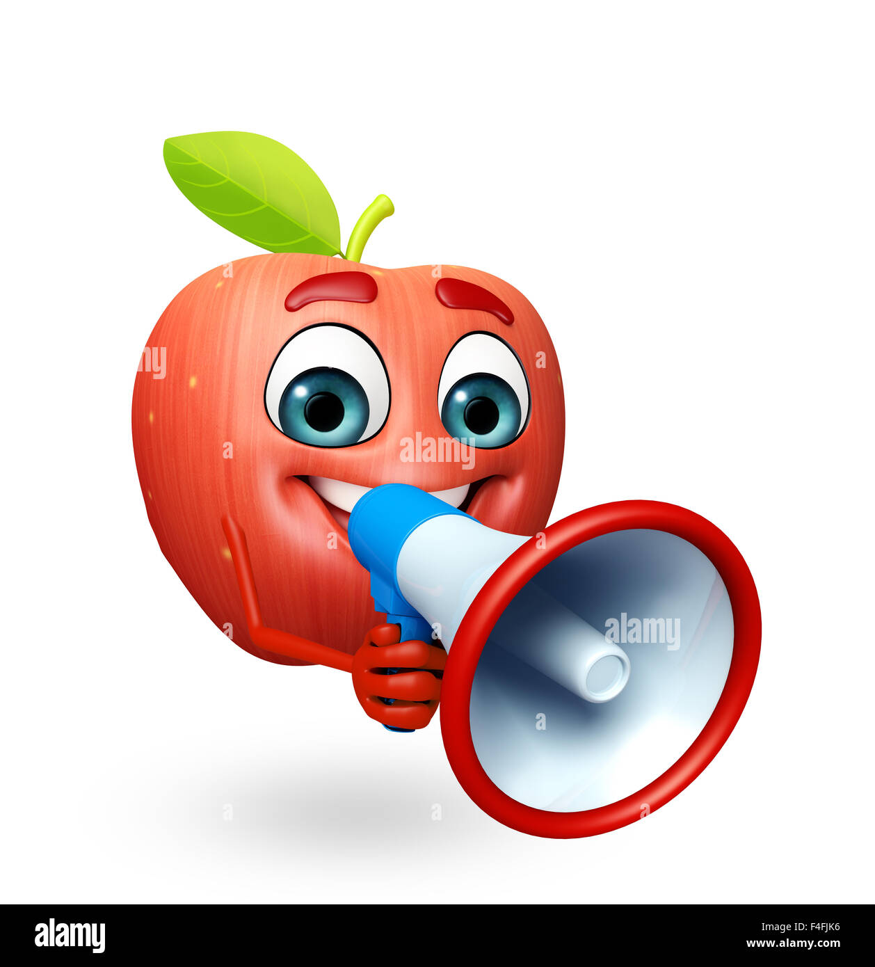 3d rendered illustration of apple cartoon character with loudspeaker ...