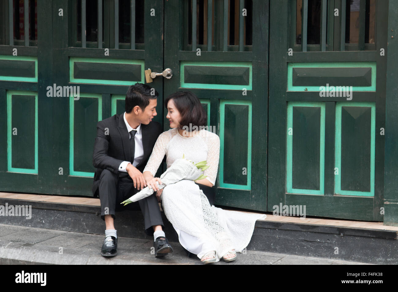 Young vietnamese newly married couple have their wedding photographs ...