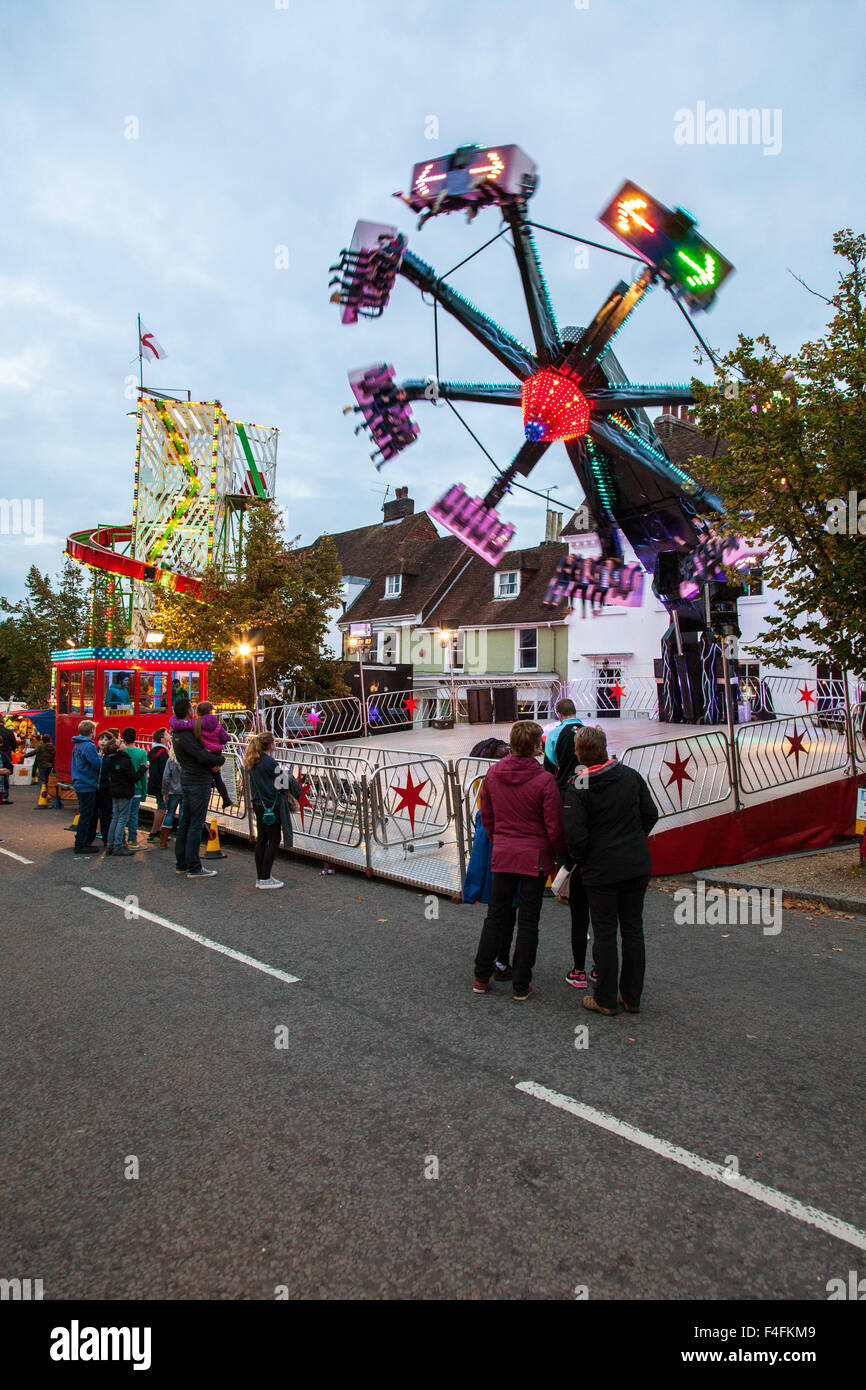 Traditional October Michaelmas fair on Broad street in the market town ...