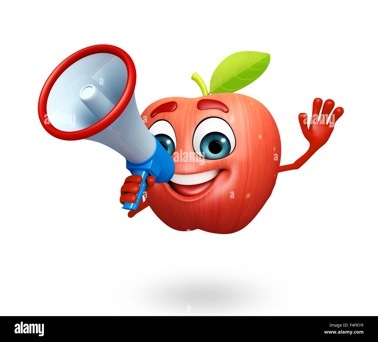 3d rendered illustration of apple cartoon character with loudspeaker ...
