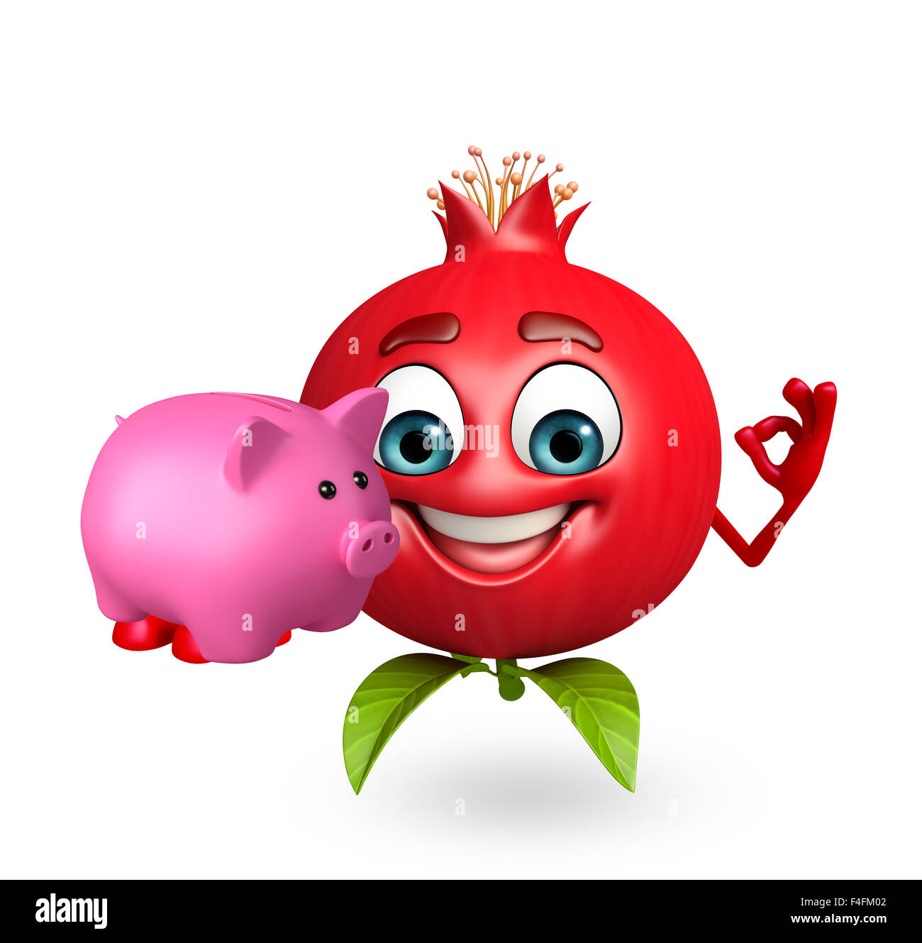 3d rendered illustration of pomegranate cartoon character with piggy ...