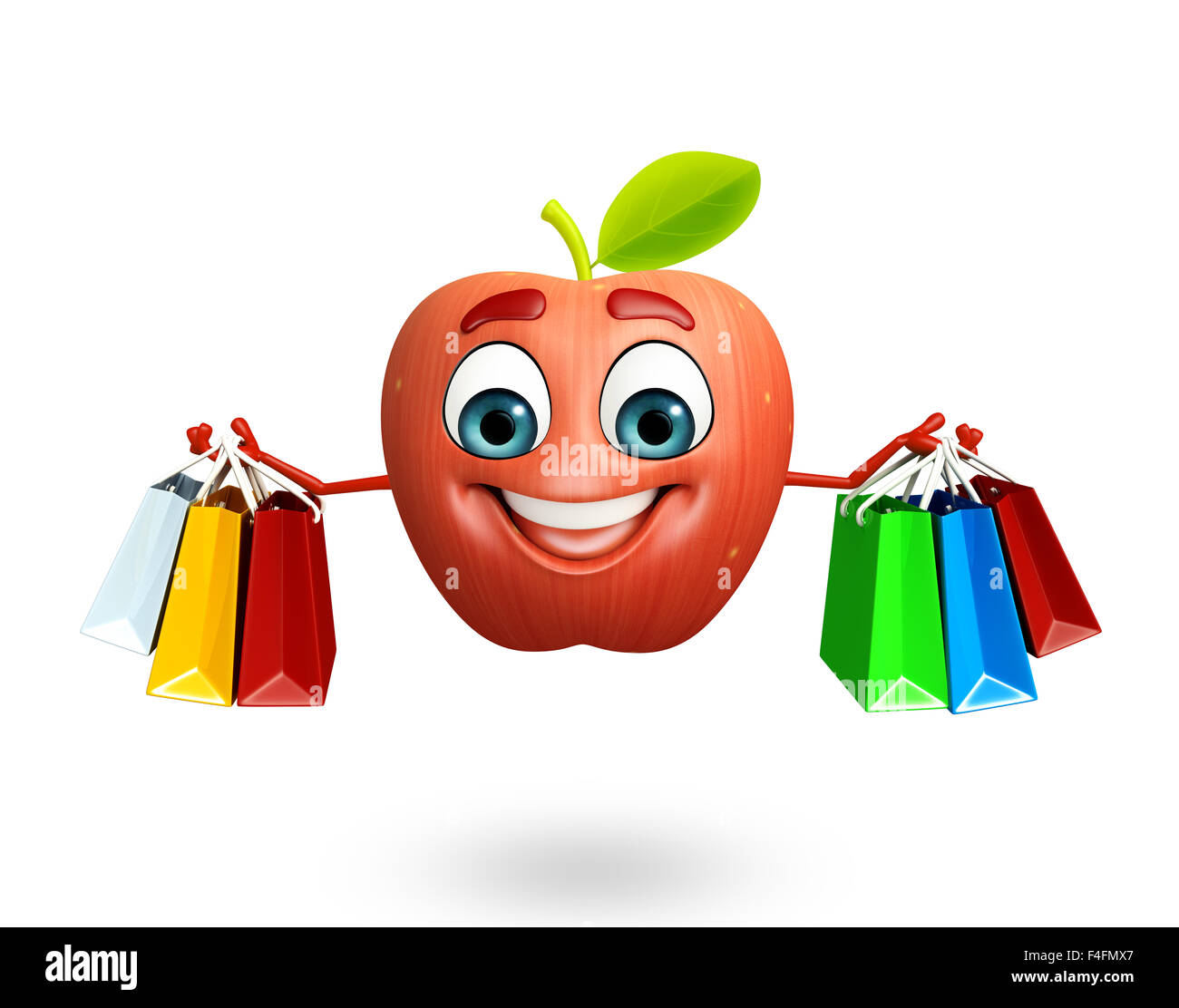 3d rendered illustration of apple cartoon character shopping bag Stock ...