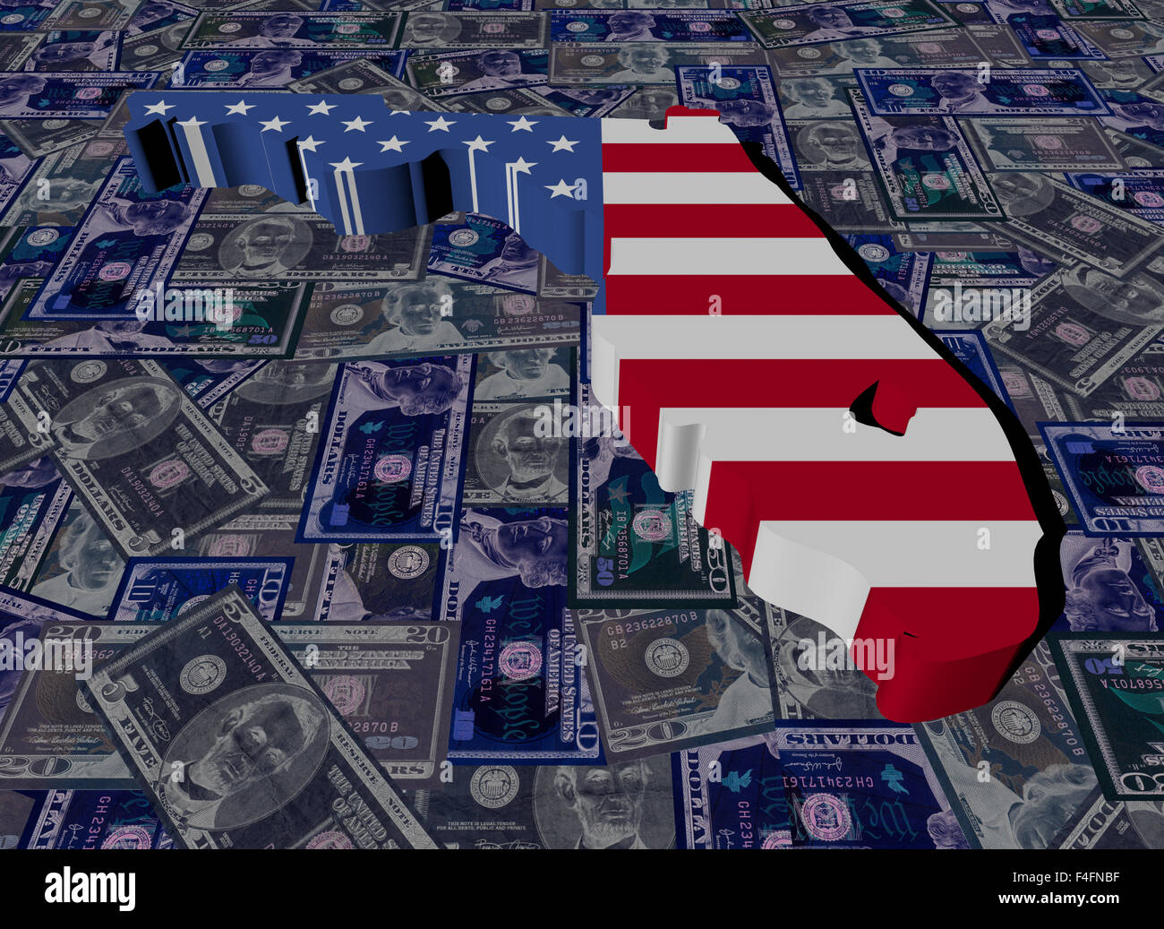 Florida map flag on dollars illustration Stock Photo - Alamy