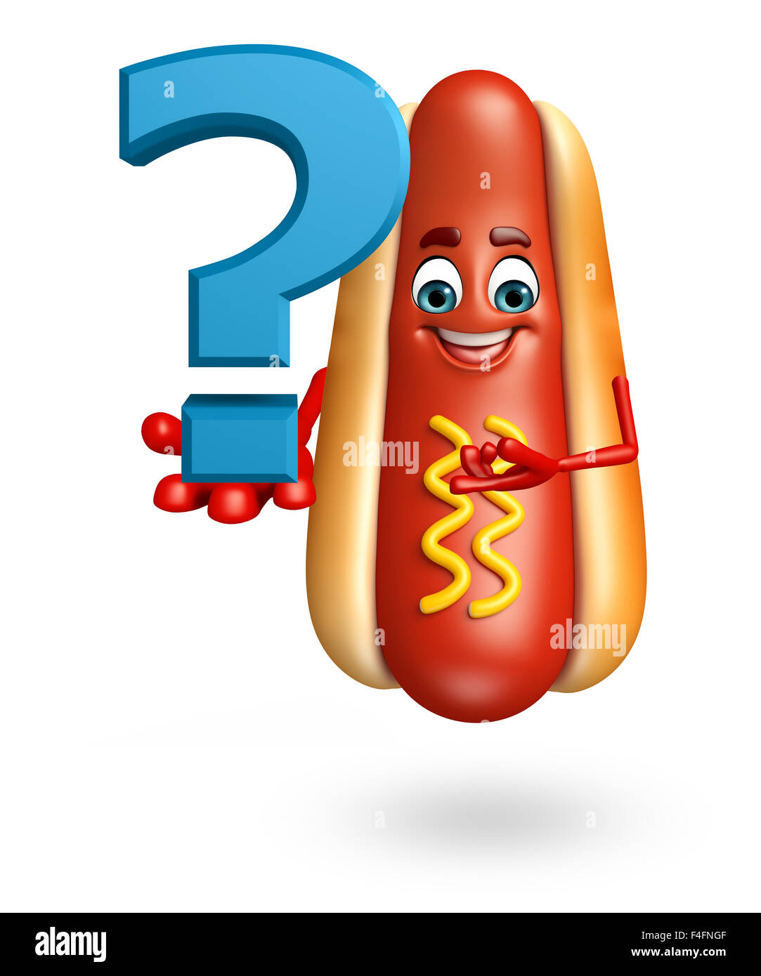 3d rendered illustration of hot dog cartoon character with ouestion ...