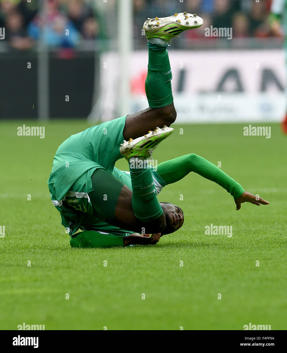 Bremen, Germany. 17th Oct, 2015. Bremen's Anthony Ujah lies on the ...