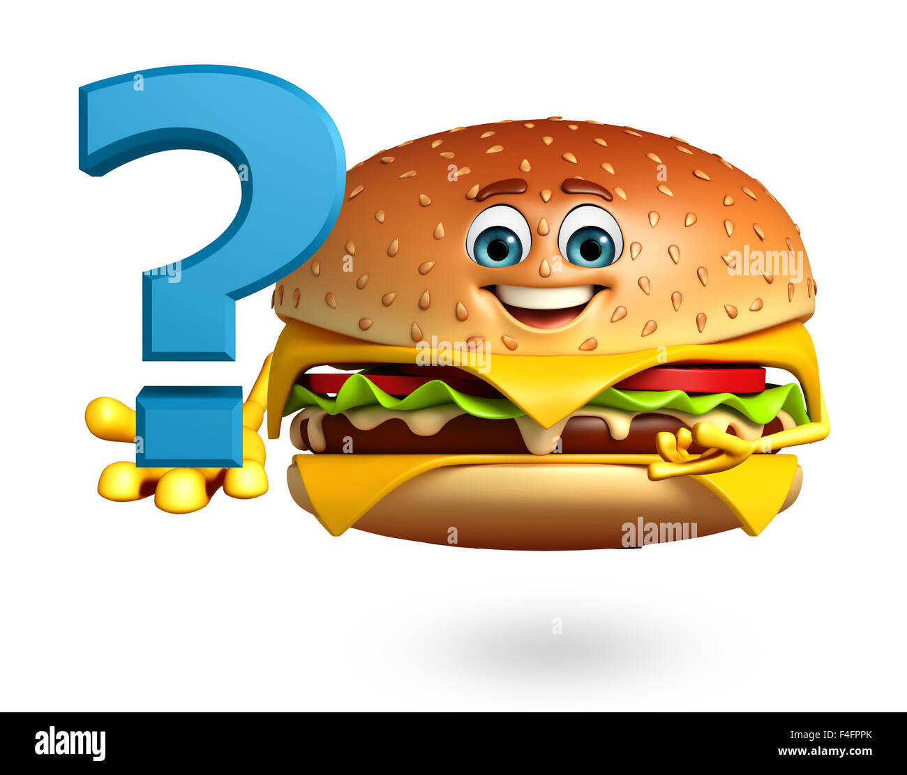 3d rendered illustration of cartoon character of burger with ouestion ...