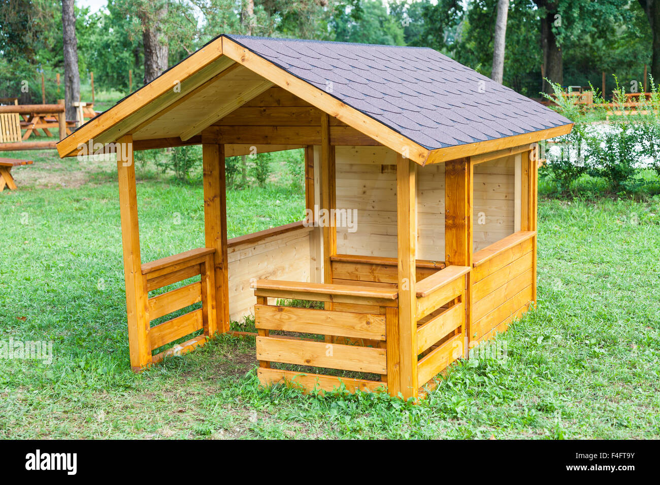 Small children houses made of wood in an Italian park Stock Photo - Alamy