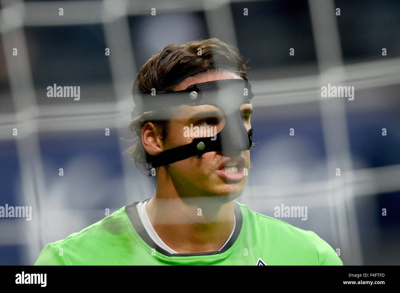 Moenchengladbach's goalkeeper Yann Sommer wears a special face mask ...