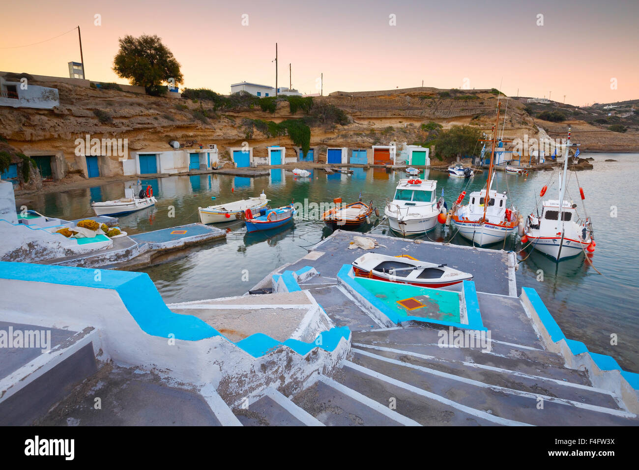 Small harbour with fishing boats in Mandrakia village on the northern ...