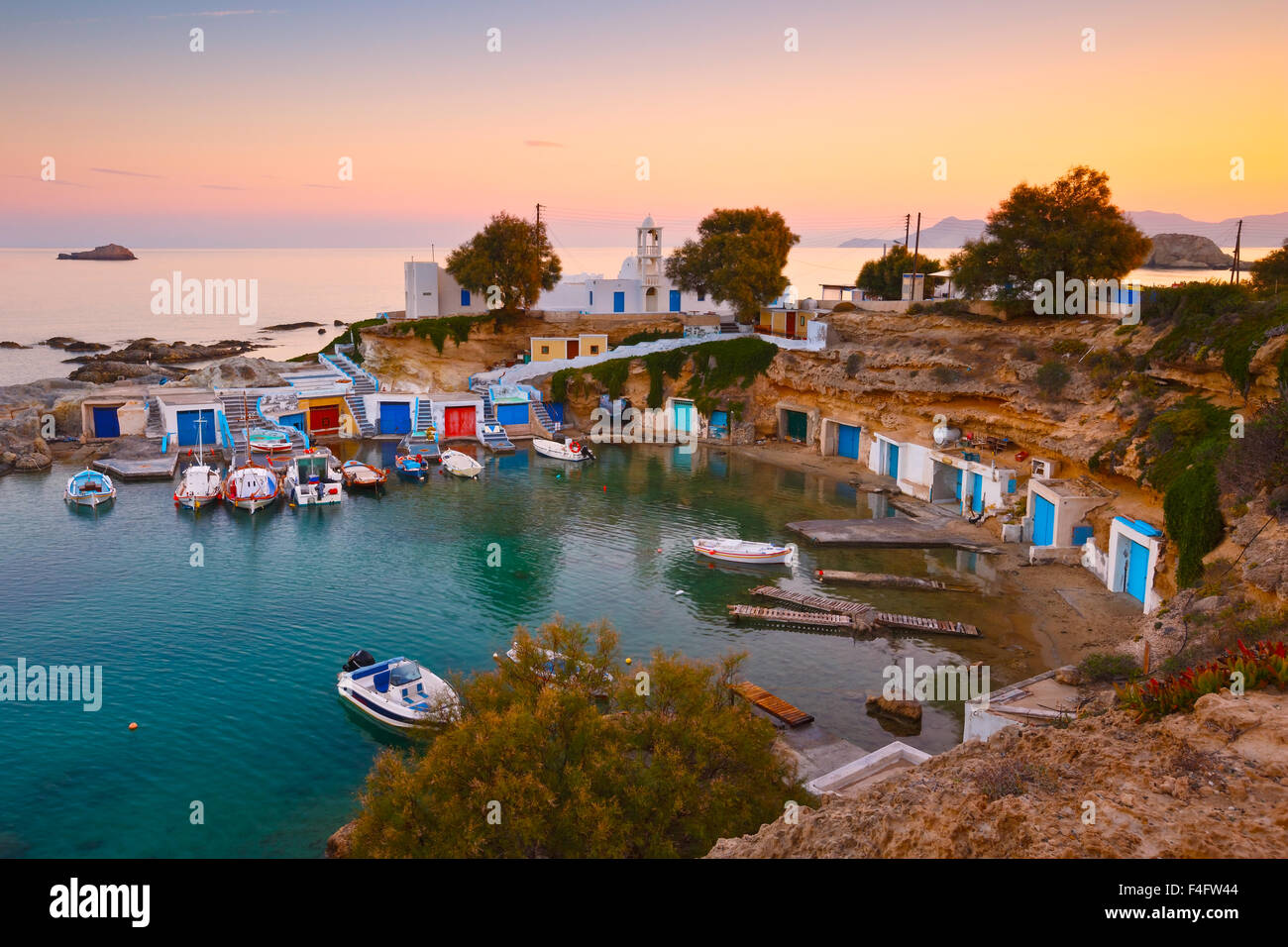 Small harbour with fishing boats in Mandrakia village on the northern ...