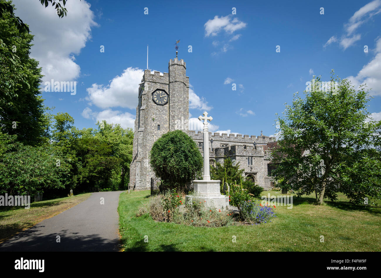 Memorial cross in the grounds of Chilham Church, Chilham, Kent, UK ...