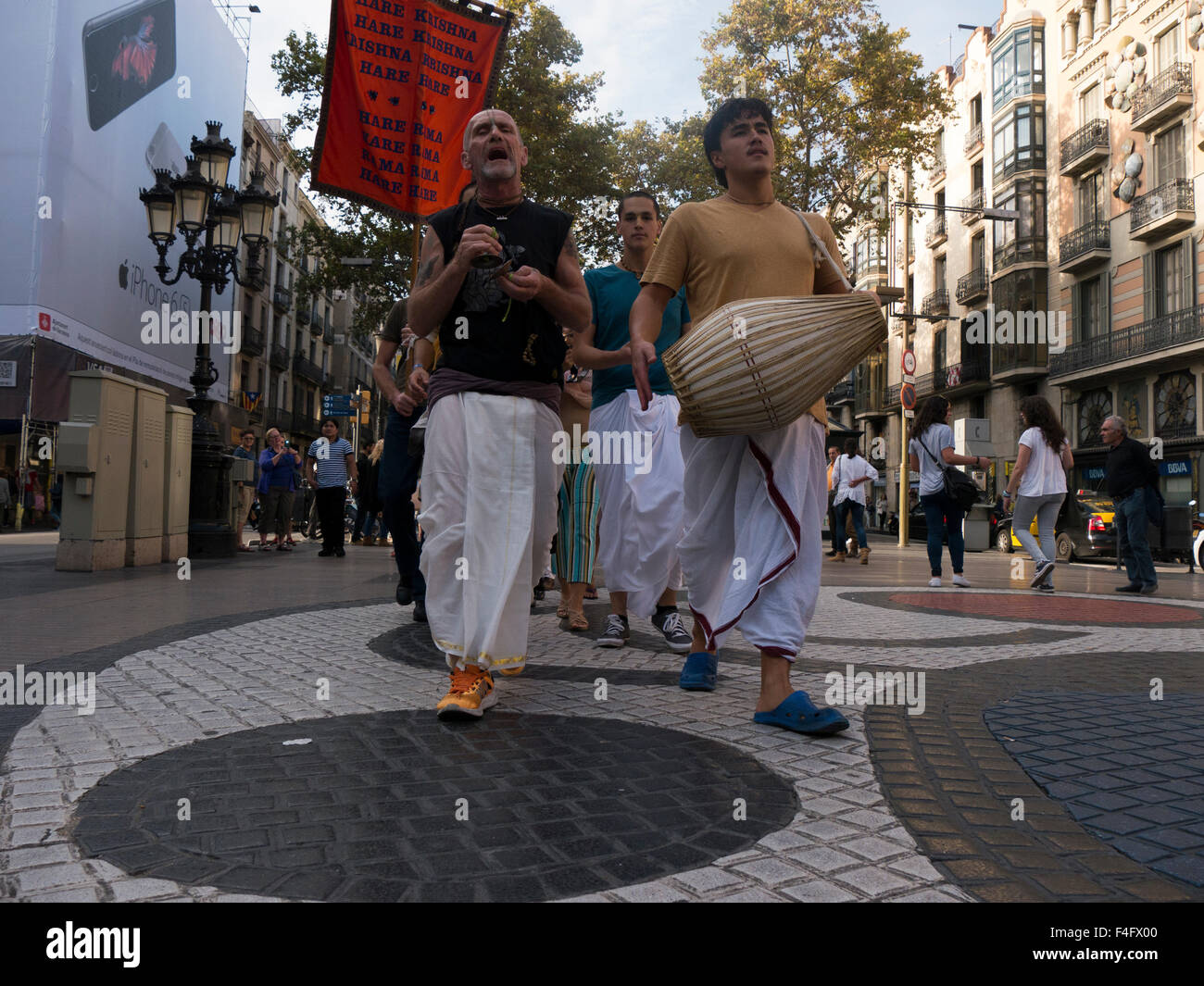 Hare Krishna walking the Ramblas Stock Photo - Alamy