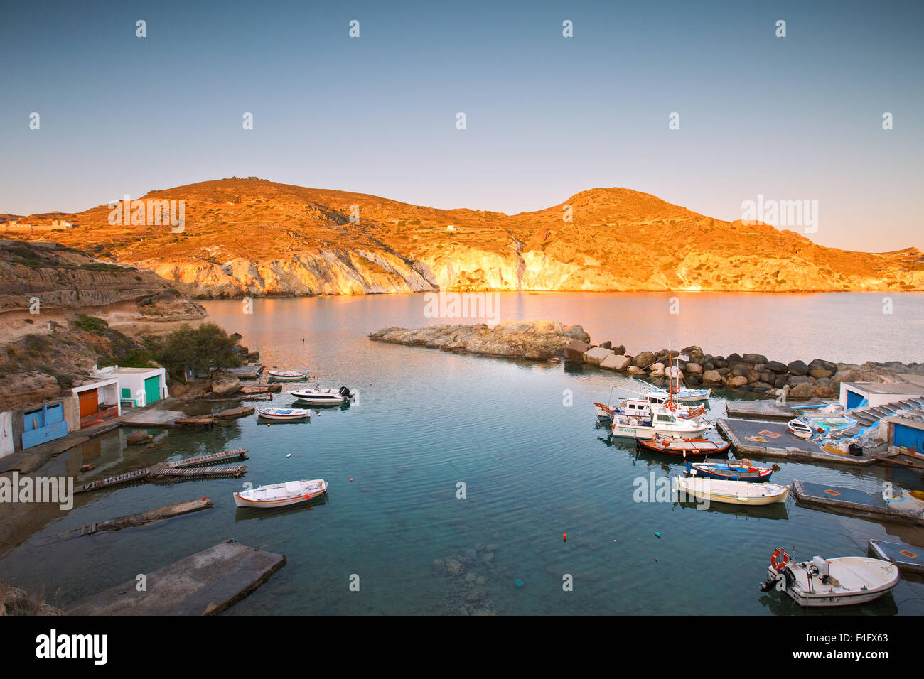 Small harbour with fishing boats in Mandrakia village on the northern ...