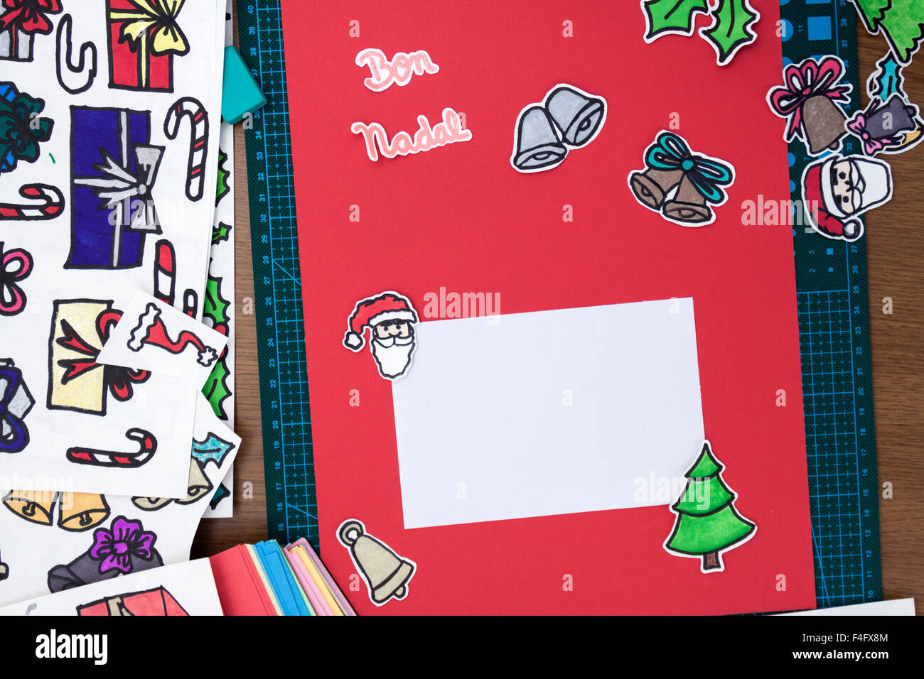 a horizontal overhead view of a scrapbook xmas layout with a Happy xmas ...