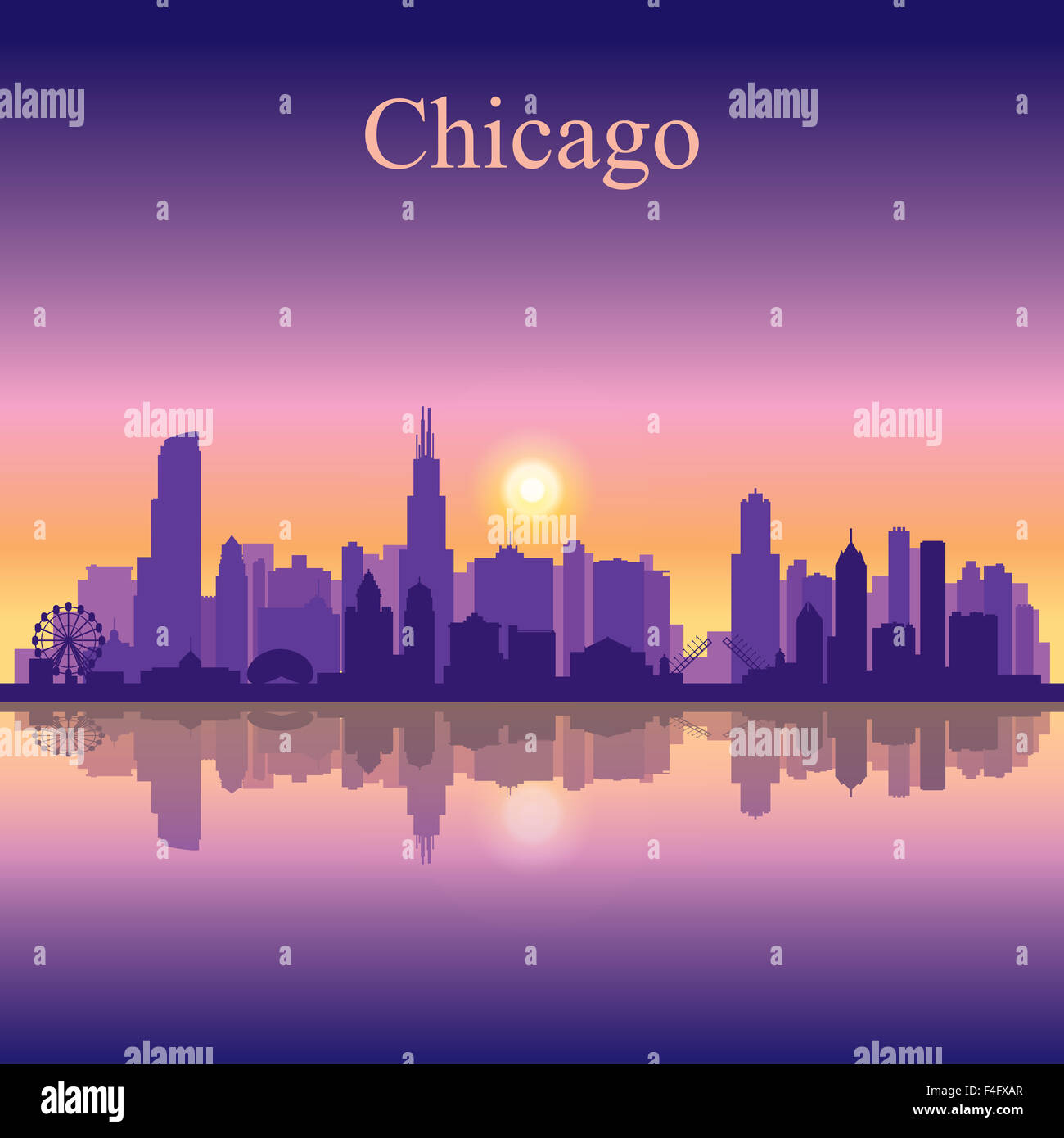 Chicago city skyline silhouette background Stock Photo - Alamy