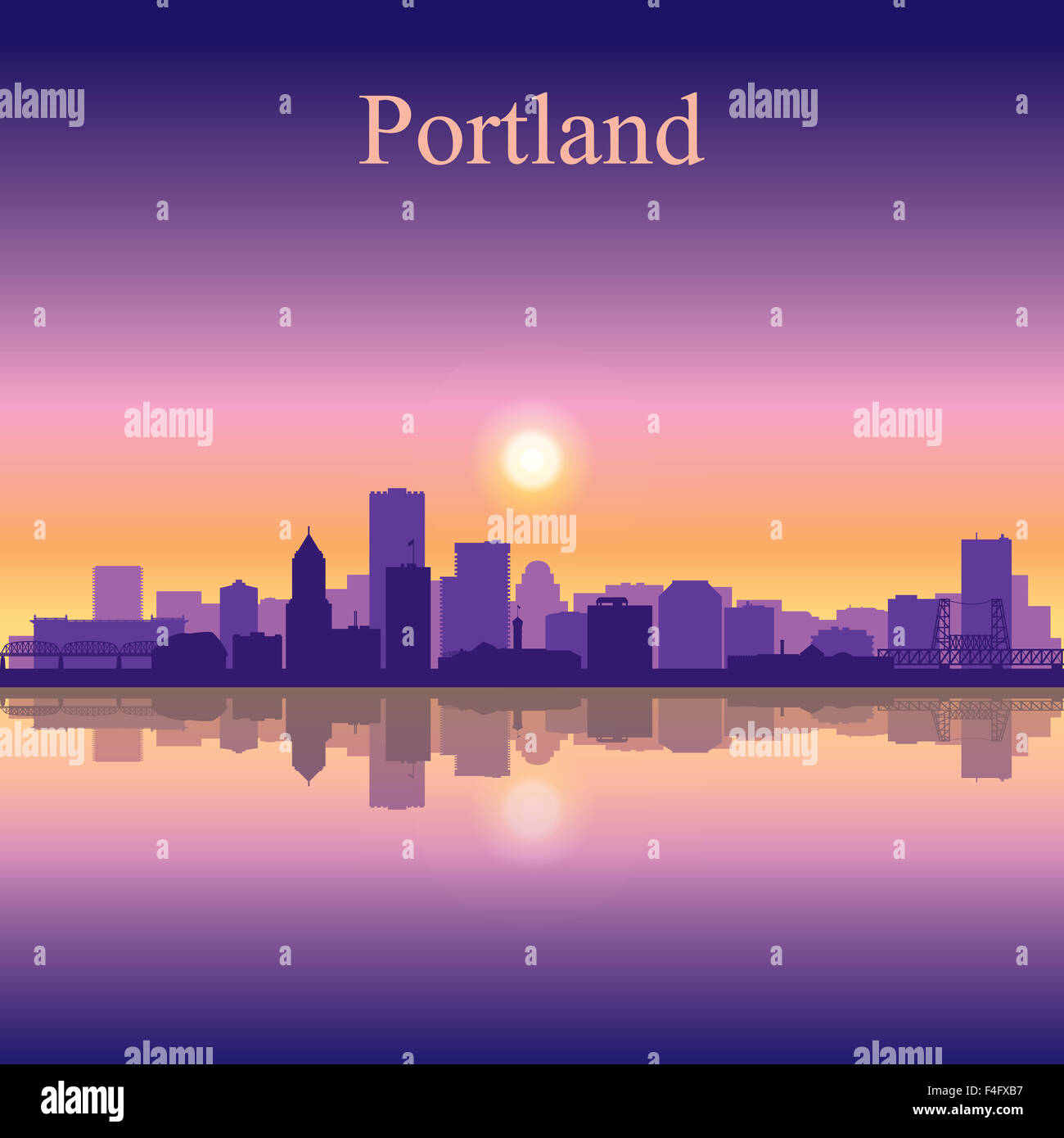Portland city skyline silhouette background Stock Photo - Alamy