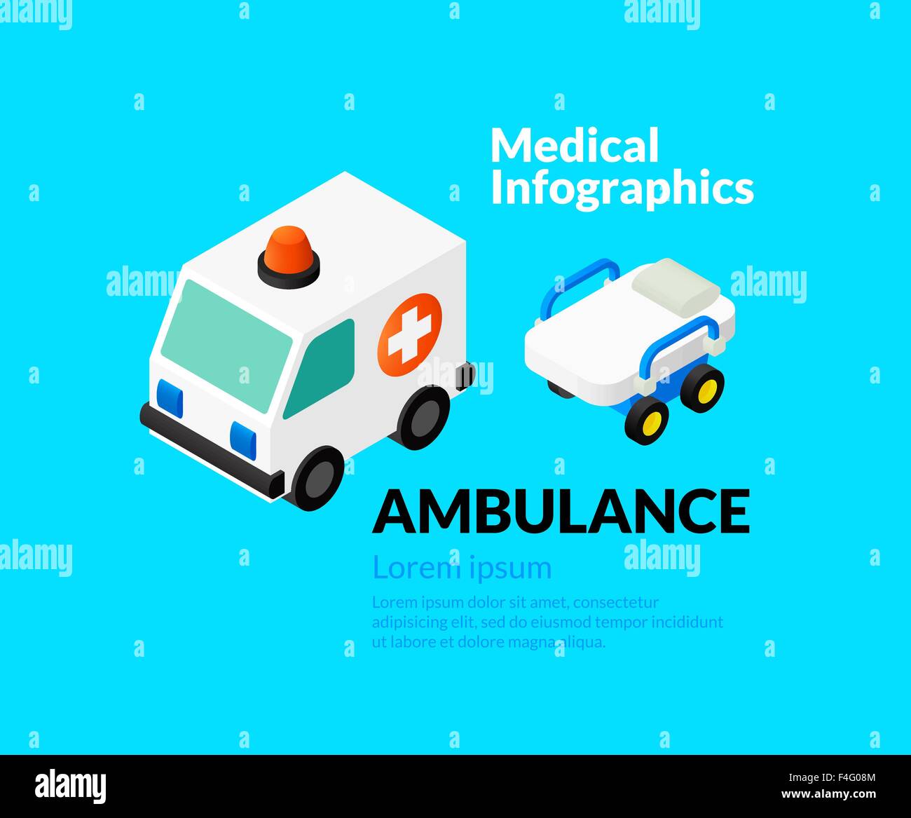 Medical healthcare infographic set with isometric flat icons, ambulance ...