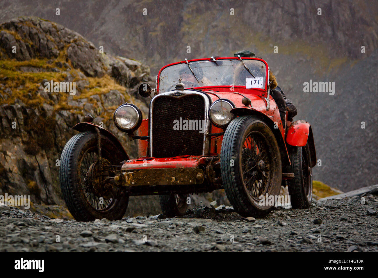 A vintage Singer sports car in The Honister Hill Climb in the English ...