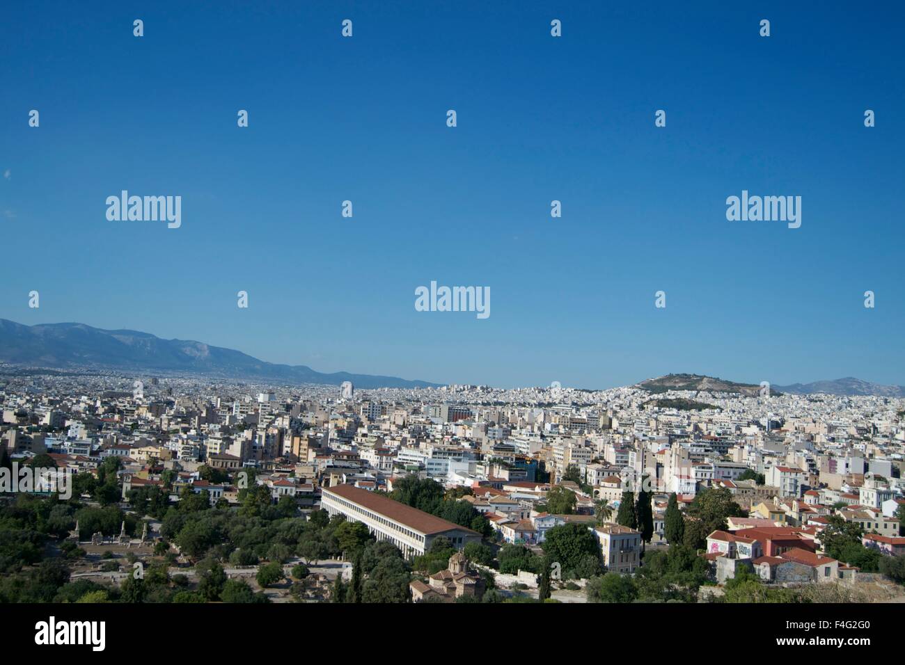 Athens city view top tourists Acropolis hill sky Stock Photo - Alamy