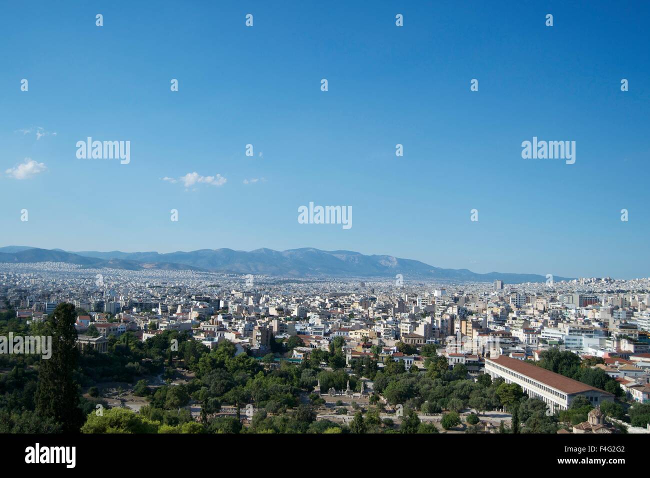 Athens city view top tourists Acropolis hill sky Stock Photo - Alamy