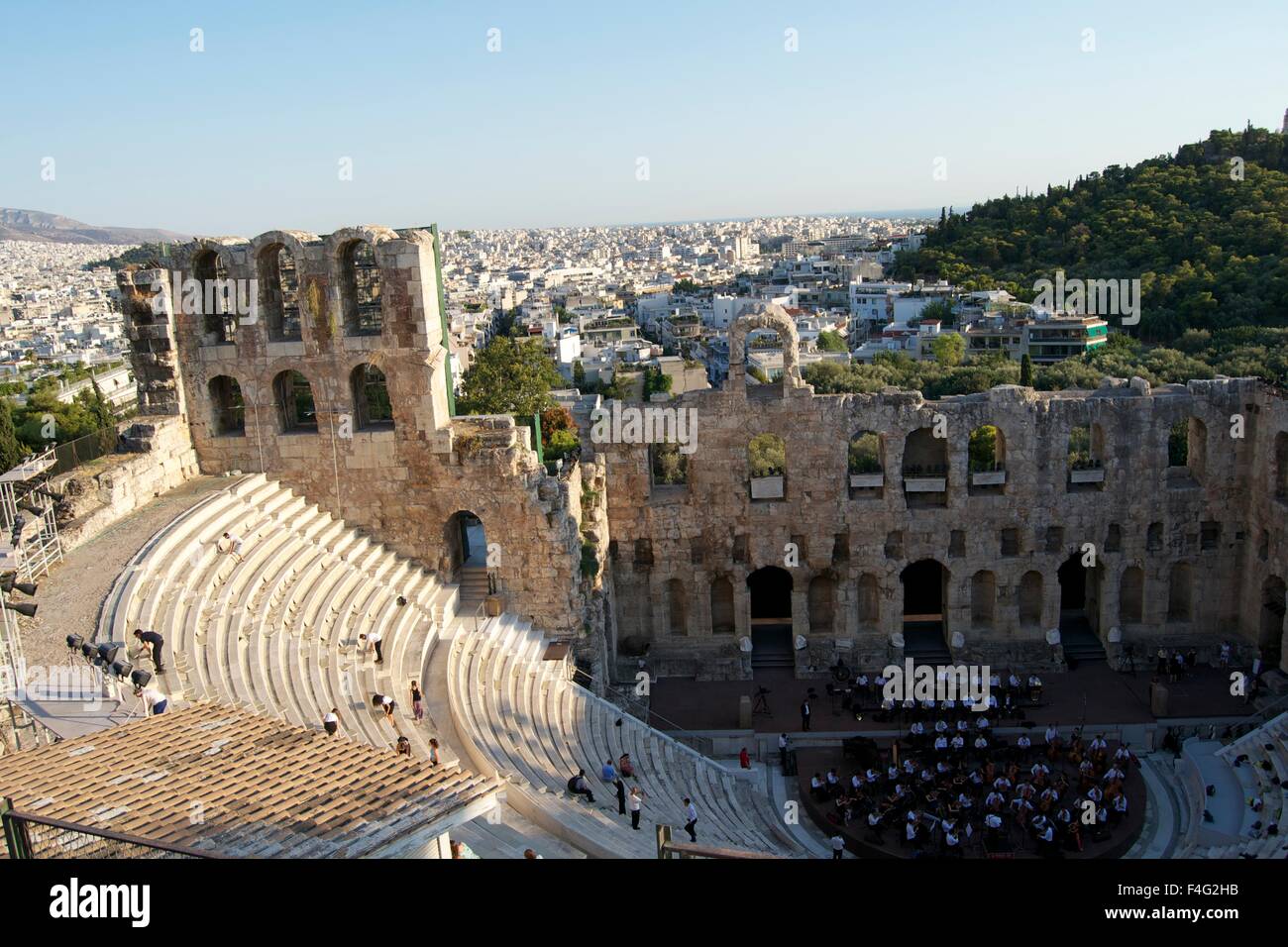 Athens city view top tourists Acropolis hill sky Stock Photo - Alamy