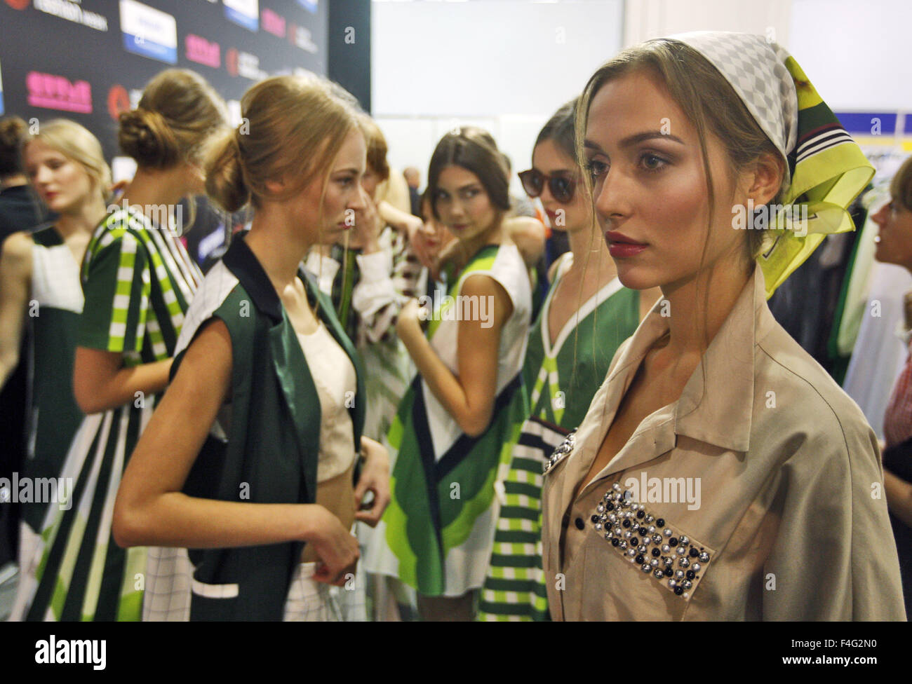 Kiev, Ukraine. 17th Oct, 2015. Models wait backstage during the ...