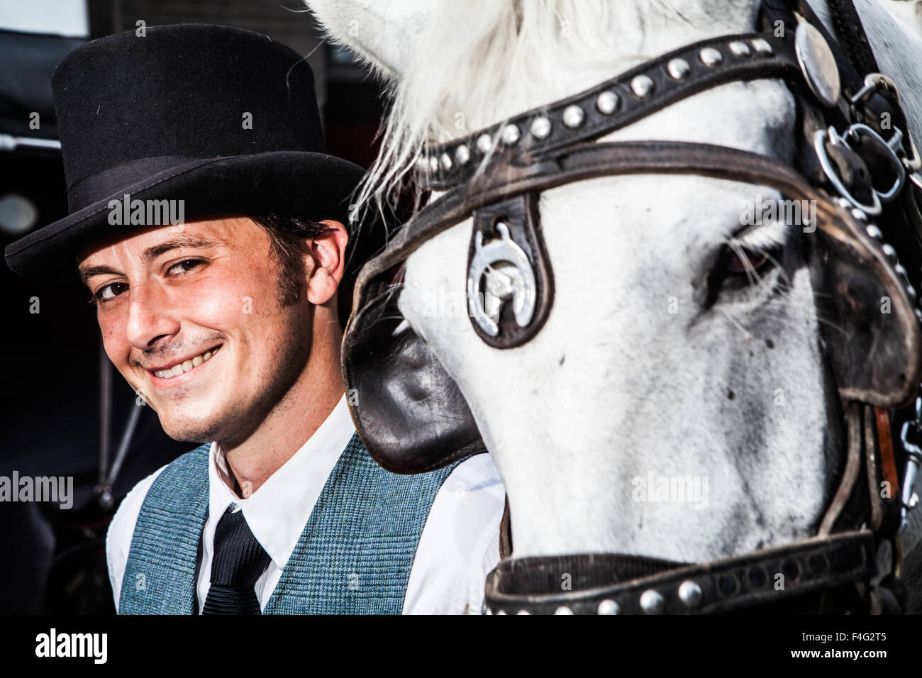 A carriage horse and its driver pose before going to work in New York's ...