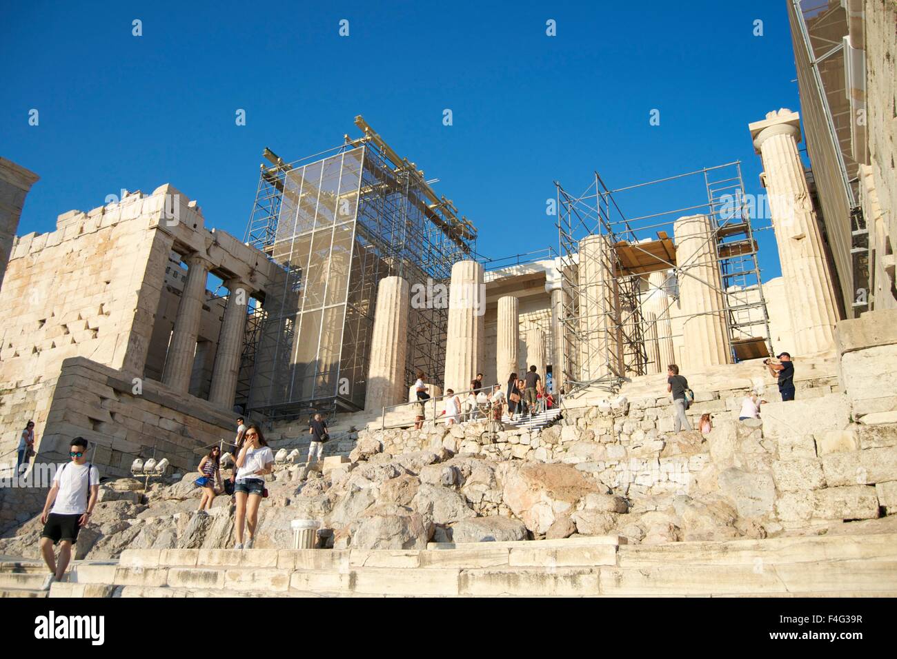 Acropolis Greek pillar tower building temple ruin Stock Photo - Alamy