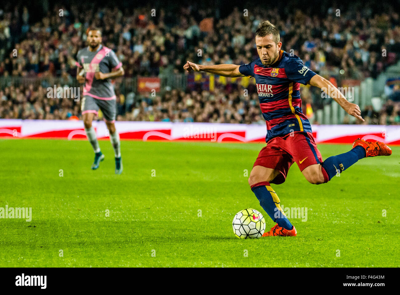 Barcelona, Spain. 17th October, 2015. FC Barcelona's left back JORDI ...
