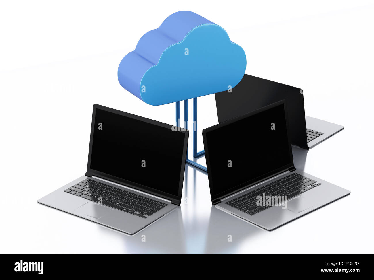 3d renderer image. Cloud computing concept. Laptop with virtual cloud ...