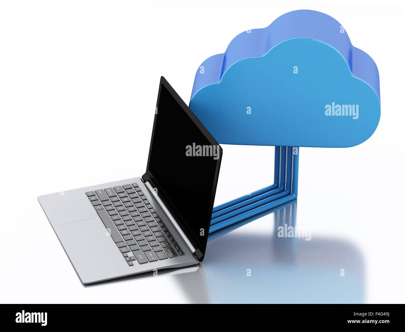 3d renderer image. Cloud computing concept. Laptop with virtual cloud ...