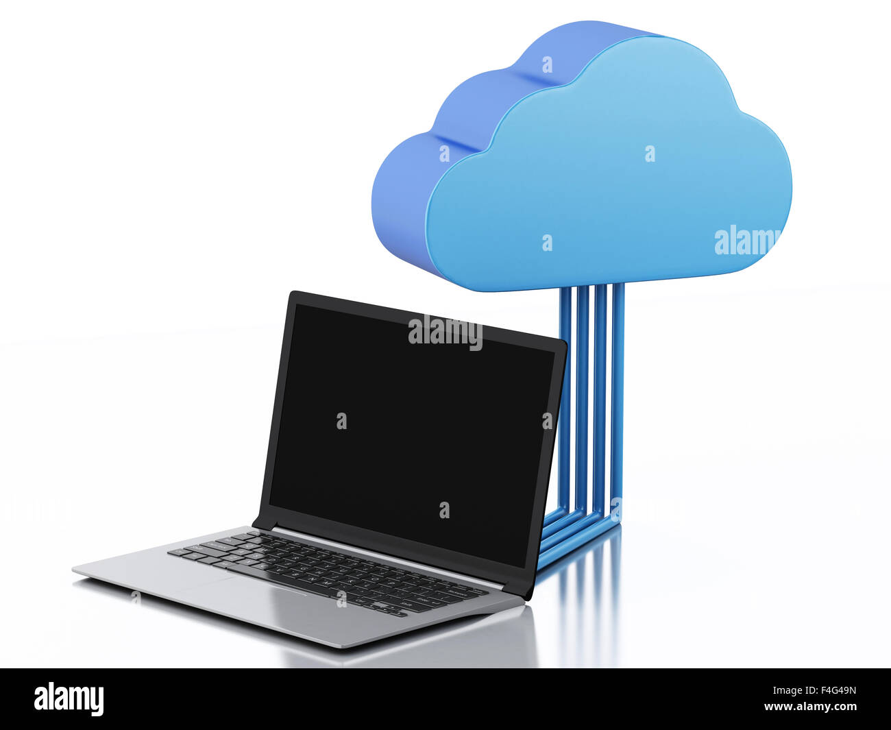 3d renderer image. Cloud computing concept. Laptop with virtual cloud ...