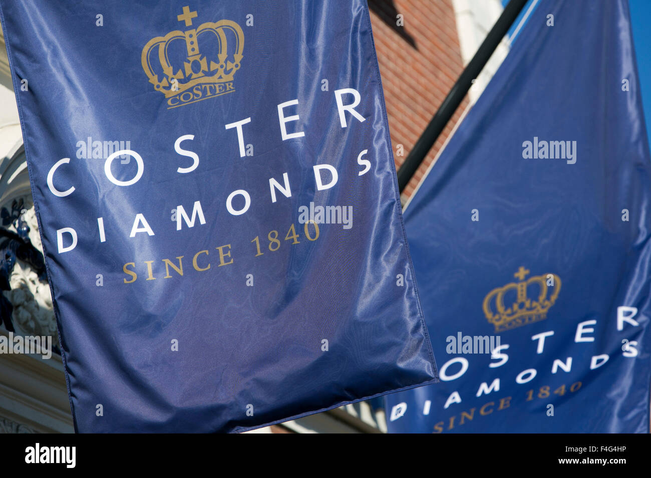 A logo sign outside of the headquarters of Coster Diamonds in Amsterdam ...