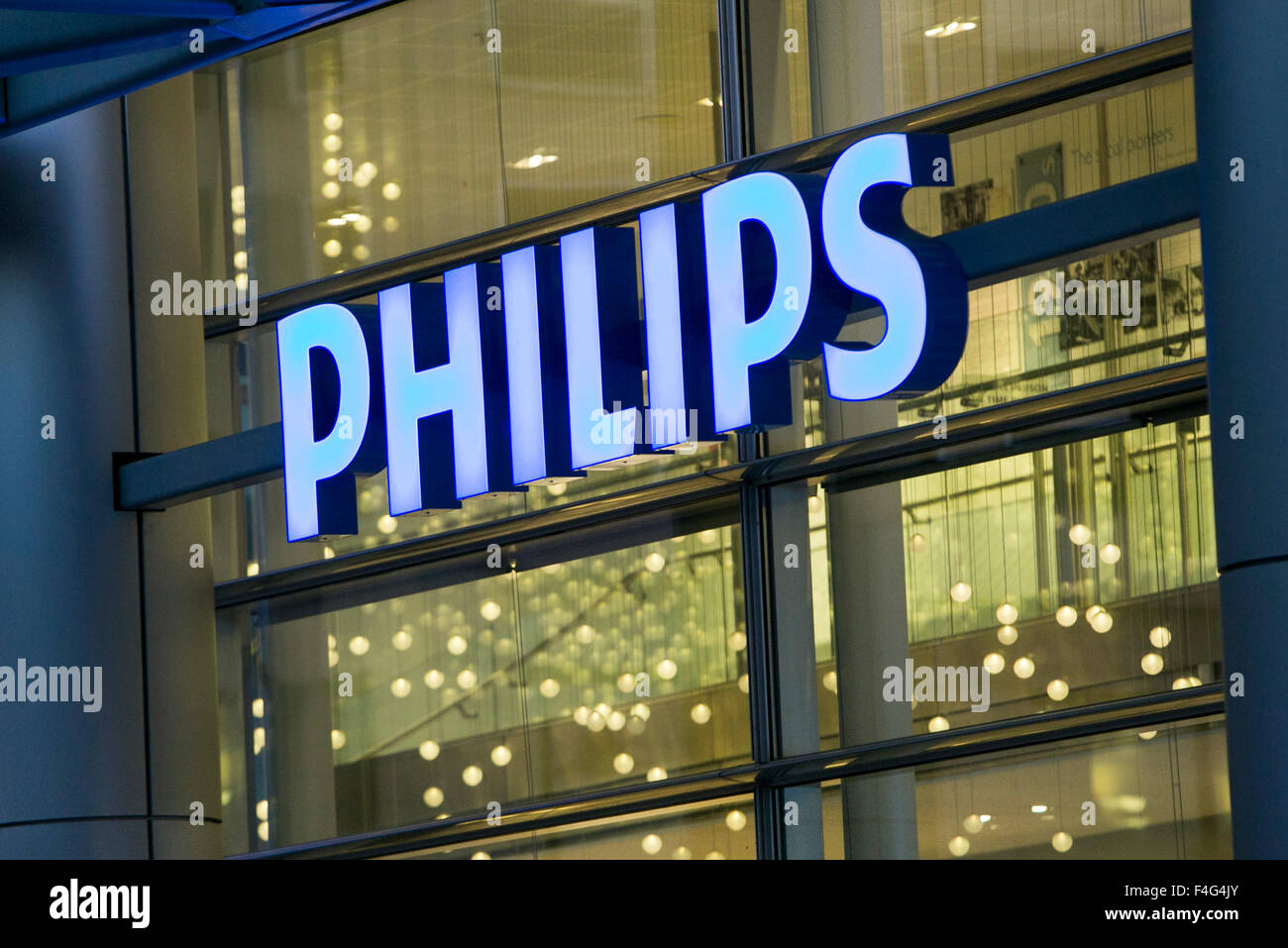 A logo sign outside of the headquarters of Koninklijke Philips N.V. in ...