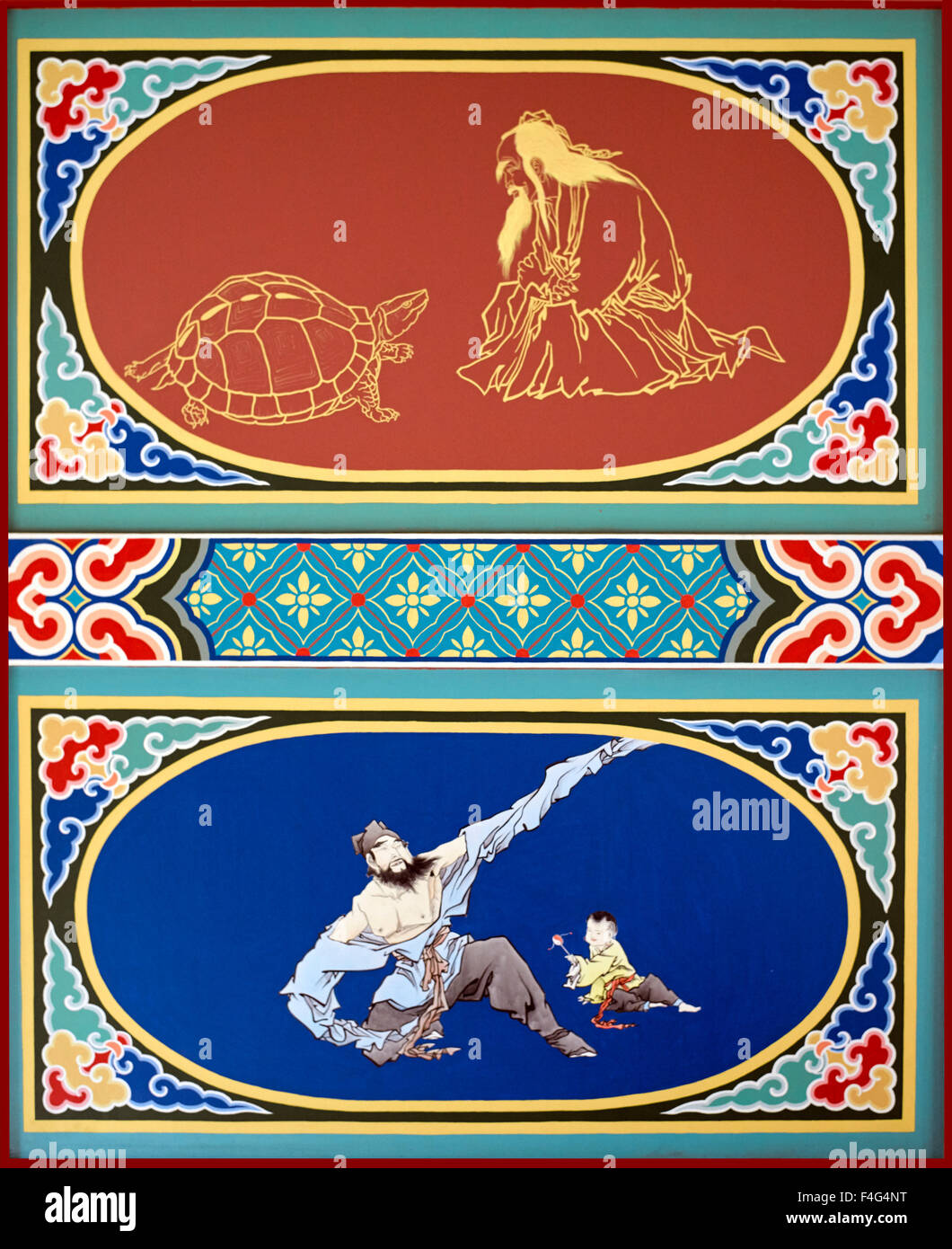 Chinese painting and wall art at Wihan Sian temple Pattaya Thailand S ...