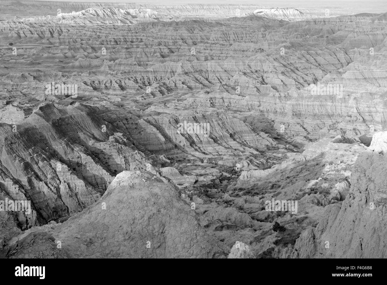 Badlands landscape, formed by deposition and erosion by wind and water ...