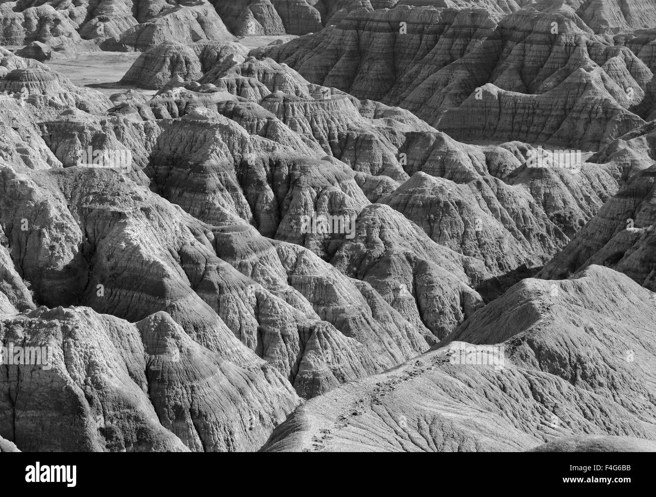Badlands landscape, formed by deposition and erosion by wind and water ...