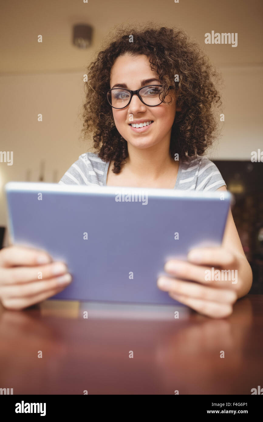 Happy girl sitting cafe using hi-res stock photography and images - Alamy